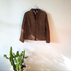 Chico's | Jackets & Coats | Chicos Suede Leather Jacket Ruffle Collar | Poshmark